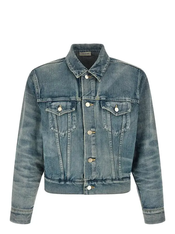 Fear Of God Classic Trucker" Stone Washed Denim Jacket - Blue