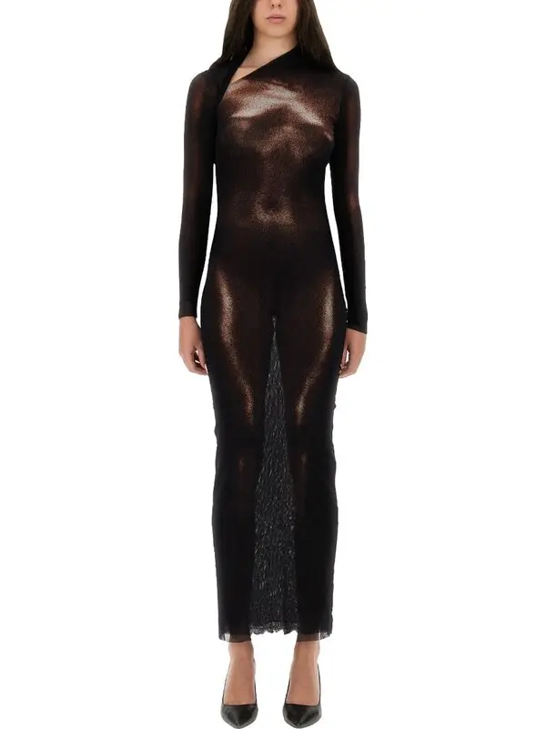 JEAN PAUL GAULTIER Body Print Long Sleeve Dress - Brown