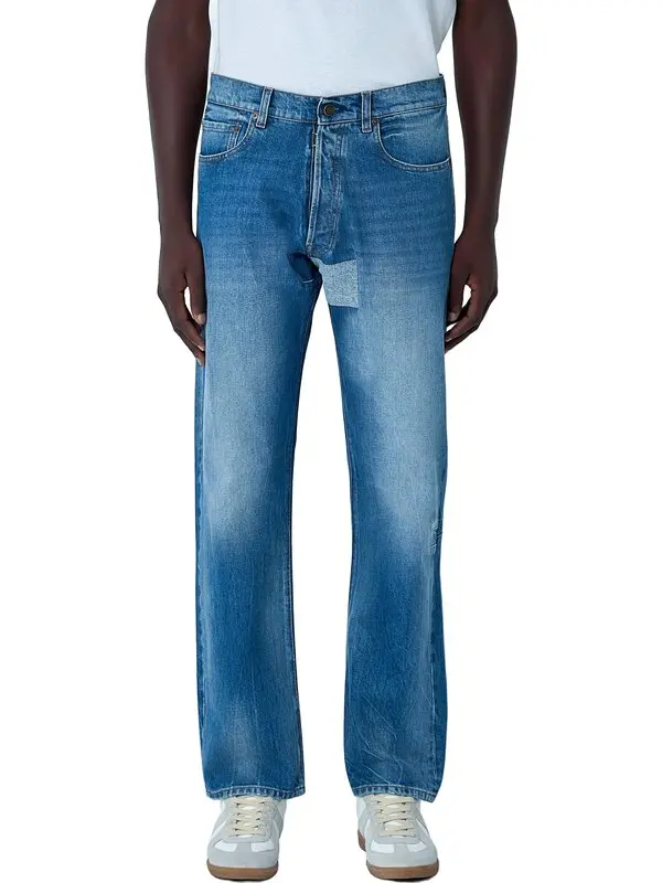 MAISON MARGIELA Contrast Panel Straight Leg Jeans - Blue