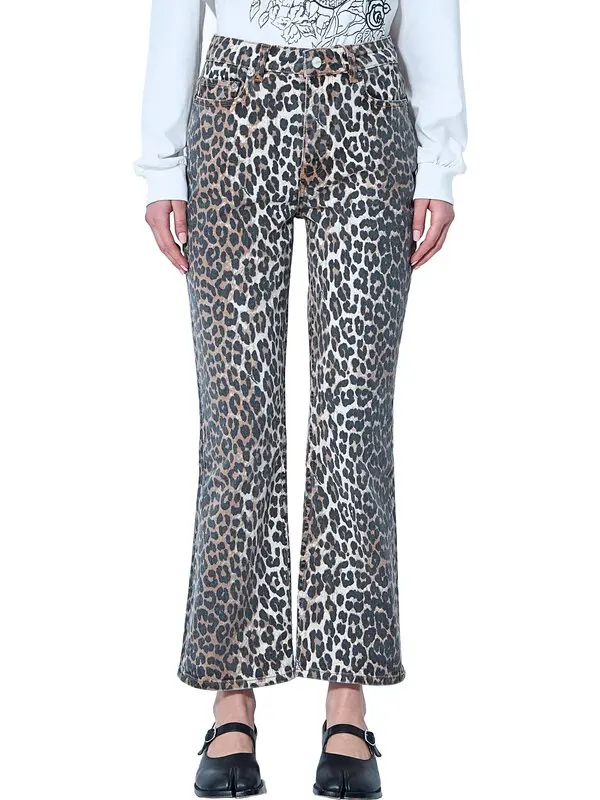 GANNI Betzy Leopard Print High Rise Jeans - Brown