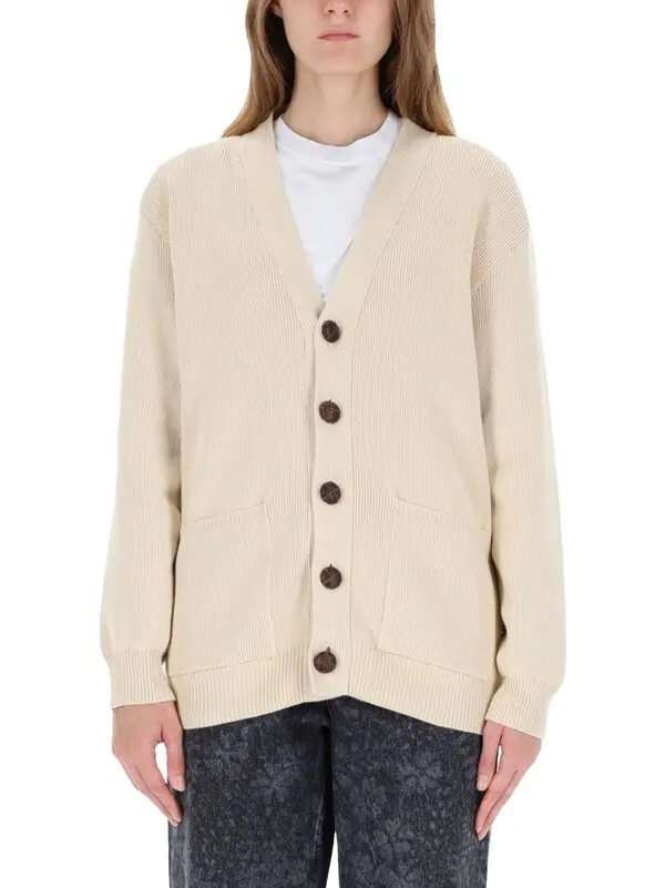 GOLDEN GOOSE Cardigan With Logo Detail - Cream