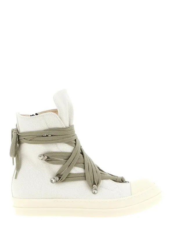 Rick Owens Megalace Cotton Canvas High Top Sneakers - Cream