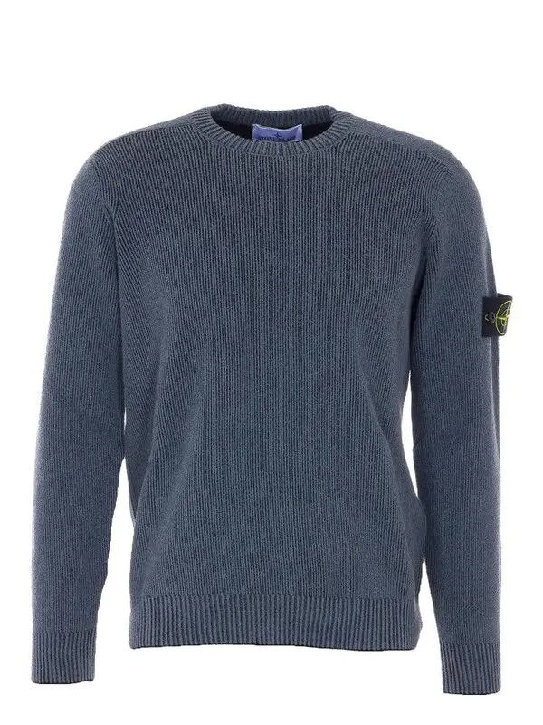 Stone Island Crew Neck Logo Detail Sweater - Gray