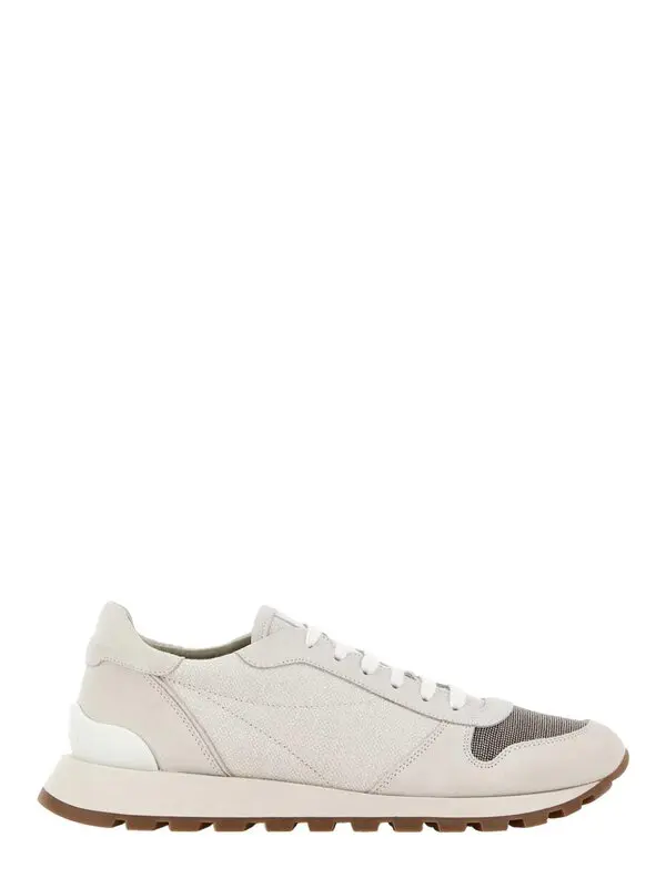Brunello Cucinelli Fabric And Suede Lace-up Sneakers - Gray
