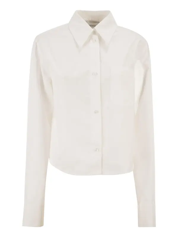 Sportmax Cropped Cotton Canvas Shirt With Pleated Back - White