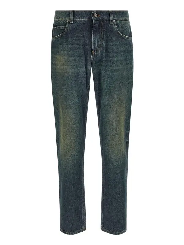 Dolce & Gabbana Straight Leg Logo Tag Jeans - Blue