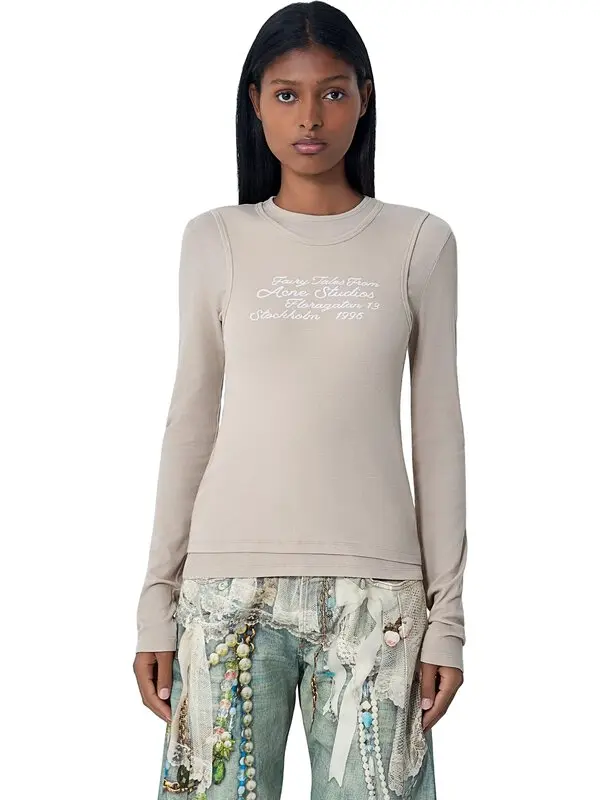 Acne Studios Layered Logo Motif T-shirt - Cream