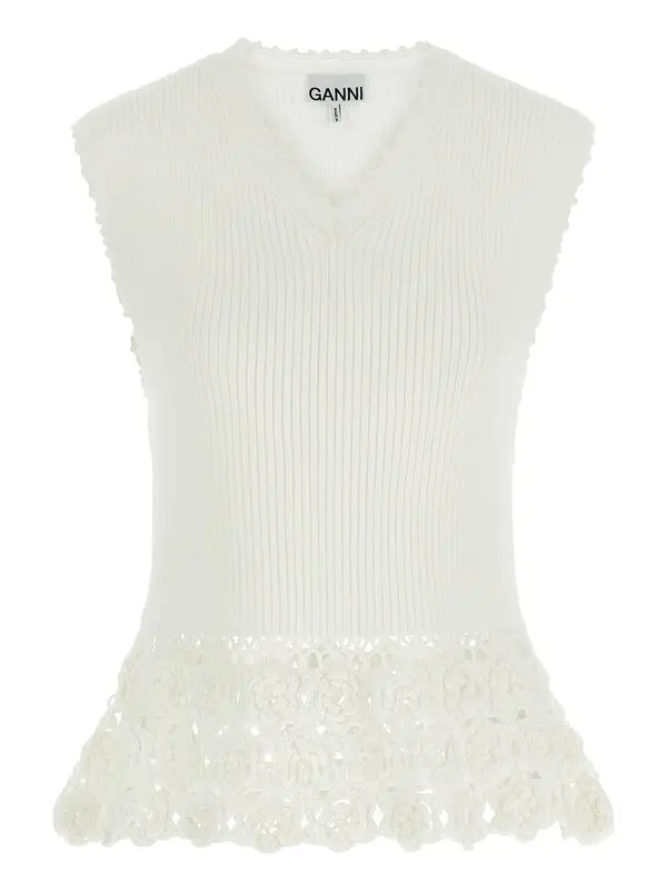 GANNI Cotton Crochet Knit Vest - White