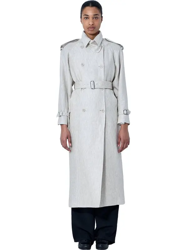 Max Mara Double-breasted Trench Coat In Textured Linen - Cream