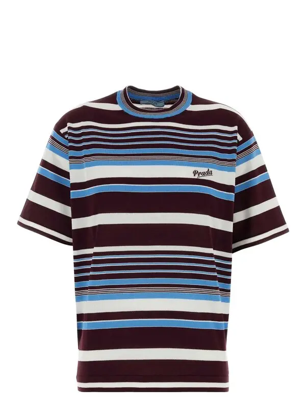 Prada Striped Embroidered Cotton T-shirt - Multicolor