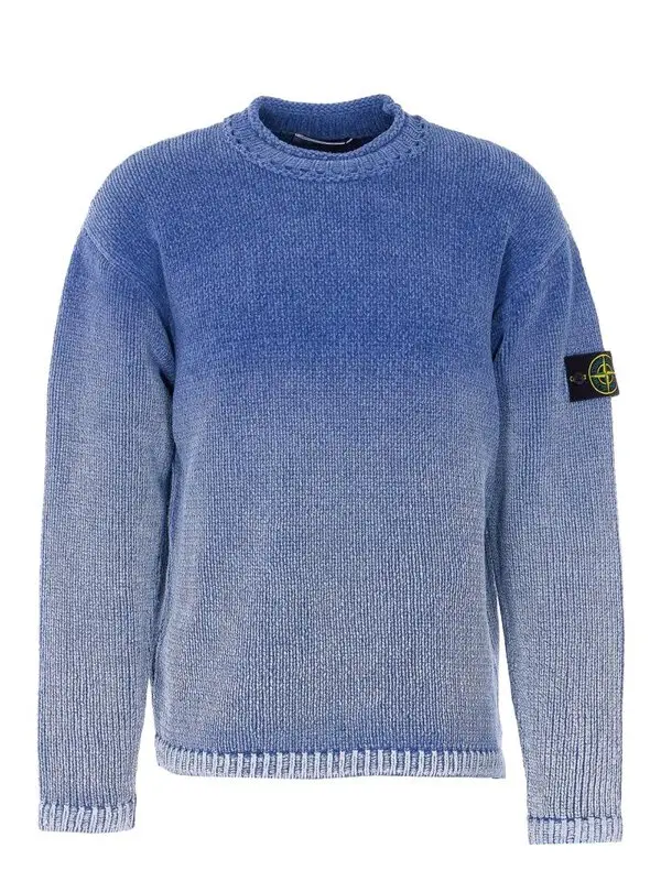 Stone Island Logo Patch Gradient Effect Crew Neck Sweater - Blue