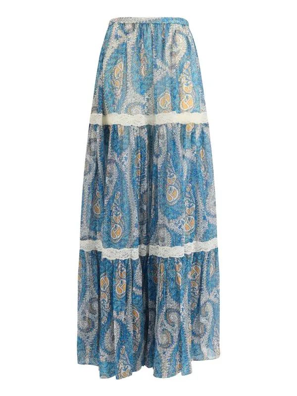 Etro Silk Crepon Maxi Skirt With Paisley Motif - Multicolor