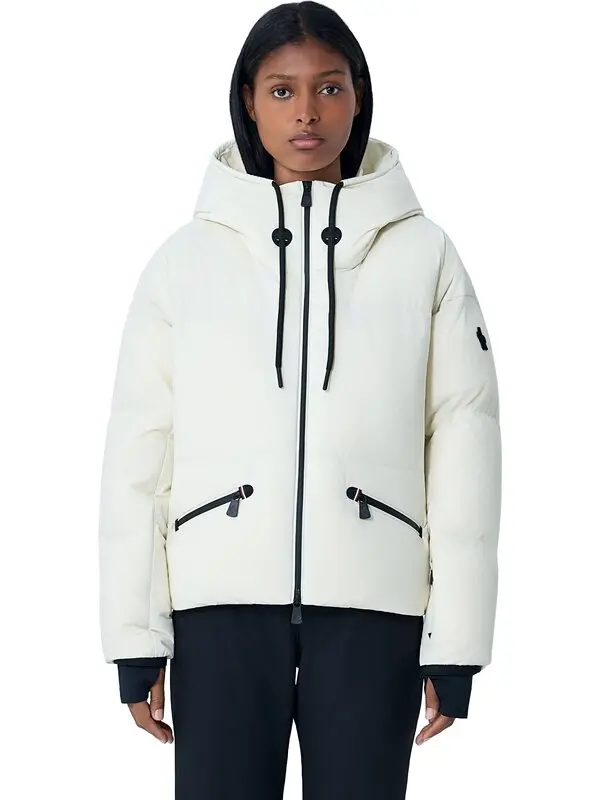 Moncler Hooded Short Down Jacket With Side Logo Motif - White