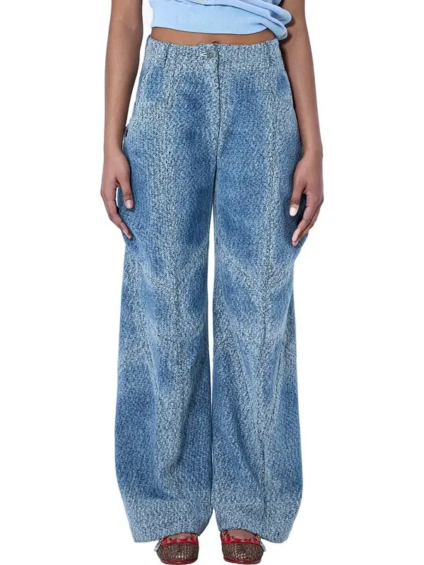 KIKO KOSTADINOV High-rise Wide-leg Textured Denim Pants - Blue