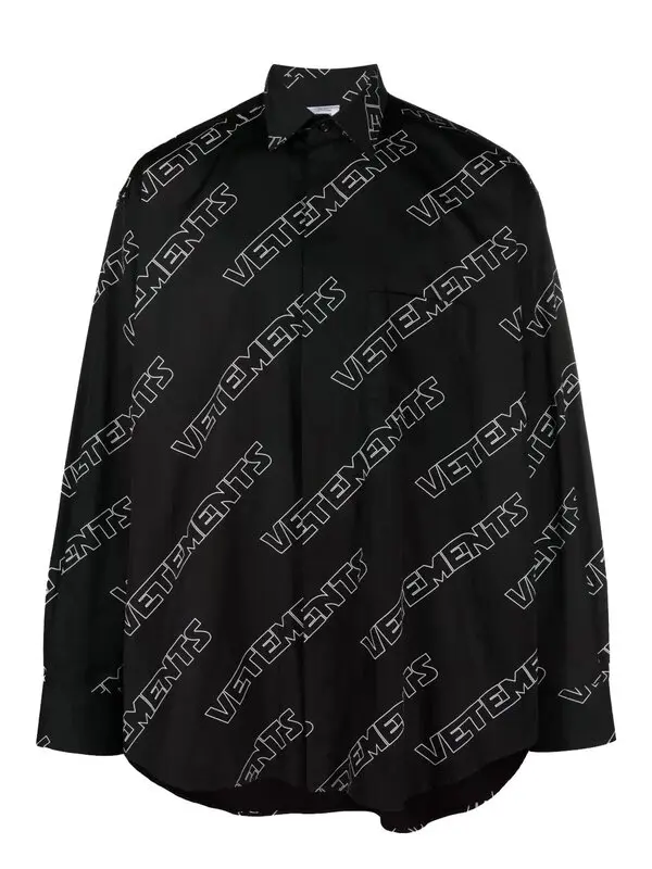 Vetements All-over Logo Print Cotton Shirt - Black