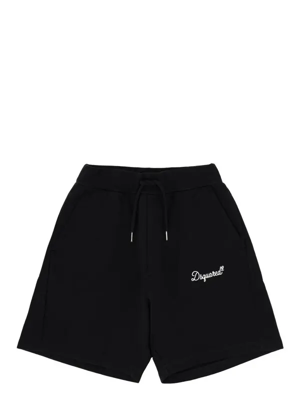 Dsquared2 Relaxed Fit Cotton Shorts With Logo Embroidery - Black