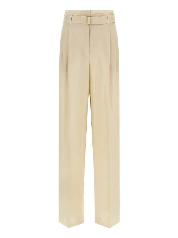 Max Mara Wide Leg Linen Trousers - Cream