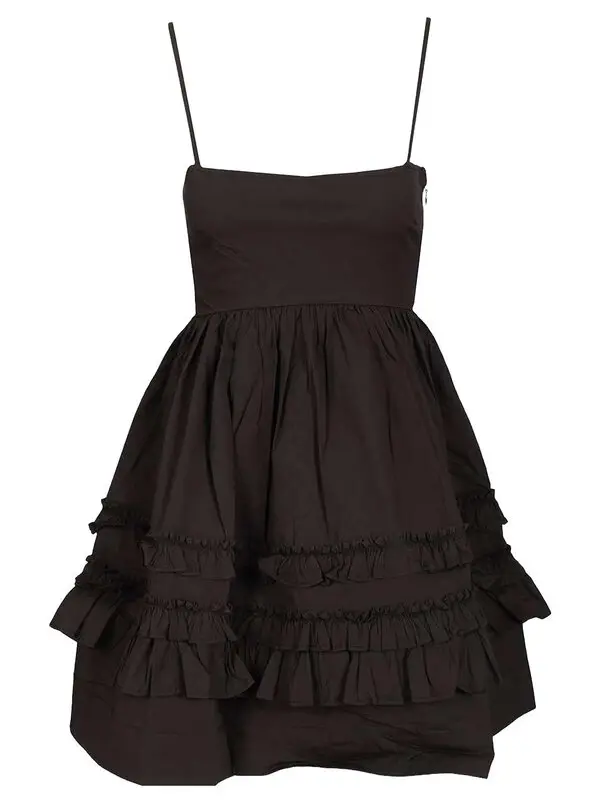 GANNI Mini Dress With Ruffles - Black
