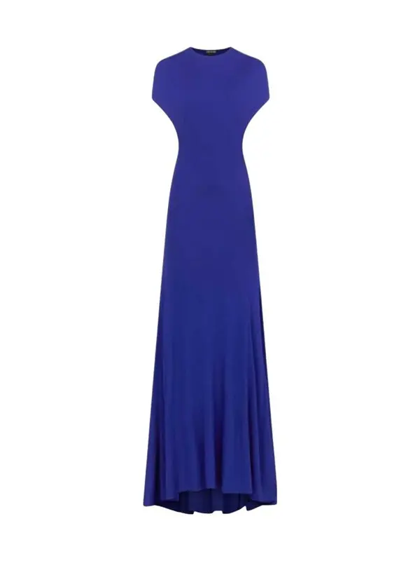 TOM FORD Backless Evening Dress With Cap Sleeves And Train - Blue