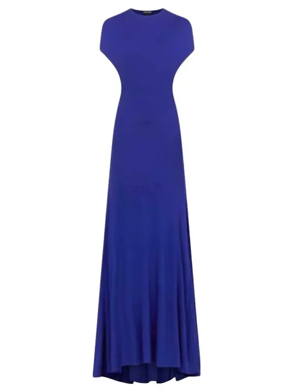 TOM FORD Backless Evening Dress With Cap Sleeves And Train - Blue