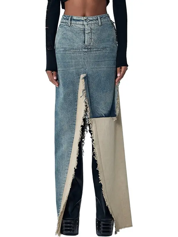 Rick Owens Distressed Denim Maxi Skirt - Blue