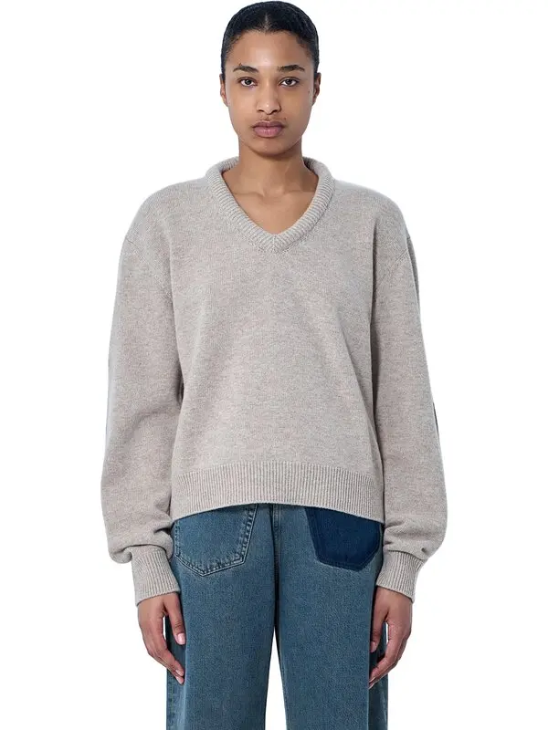 Acne Studios Open Back Wool Knit V-neck Sweater - Cream