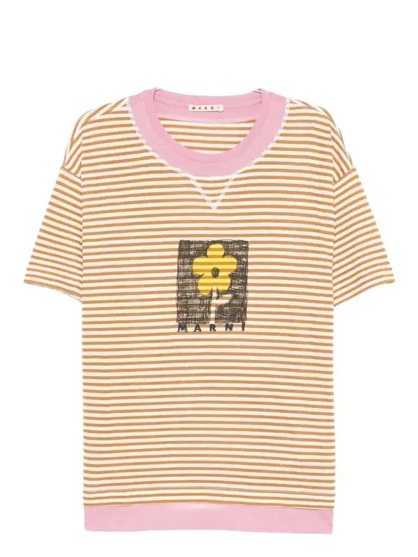 Marni Striped T-shirt With Floral Print - Multicolor
