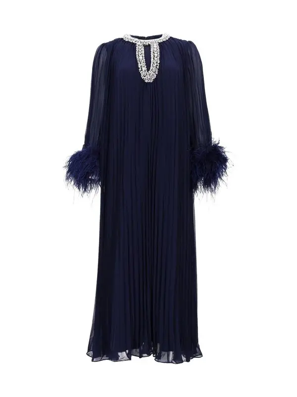 SELF-PORTRAIT Chiffon Midi Dress - Blue