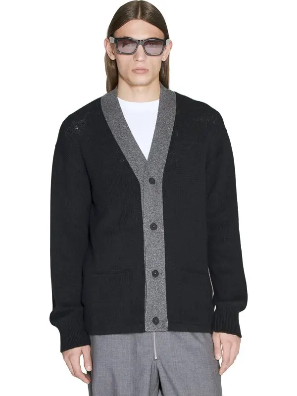 Prada Cashmere Cardigan With Contrast Placket - Black