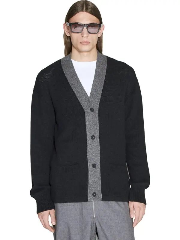 Prada Cashmere Cardigan With Contrast Placket - Black