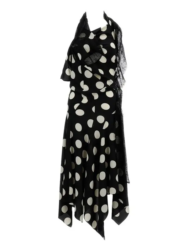 Junya Watanabe Polka Dot Halter Neck Midi Dress With Lace Trim - Multicolor