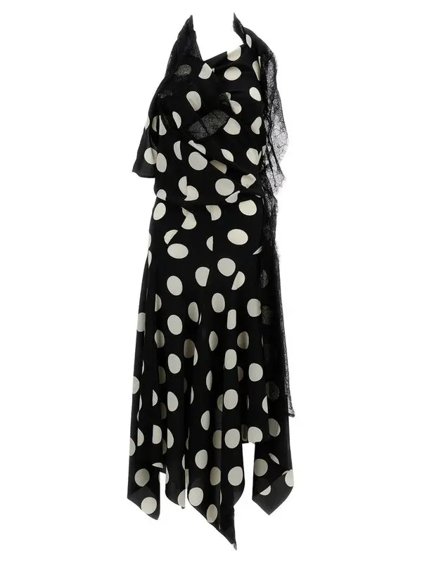 Junya Watanabe Polka Dot Halter Neck Midi Dress With Lace Trim - Multicolor