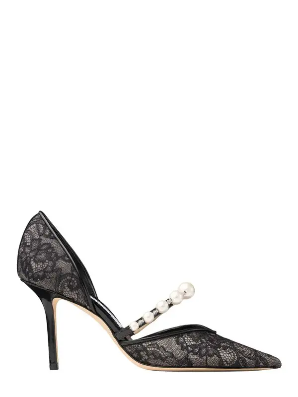 JIMMY CHOO Aurelie 85mm Lace Pumps With Pearl Embellishment - Black