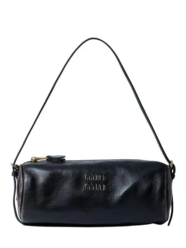 Miu Miu Leather Logo Motif Shoulder Bag - Brown