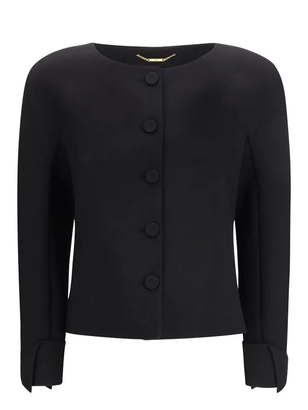 Chloé Collarless Wool Crêpe Fitted Jacket - Black