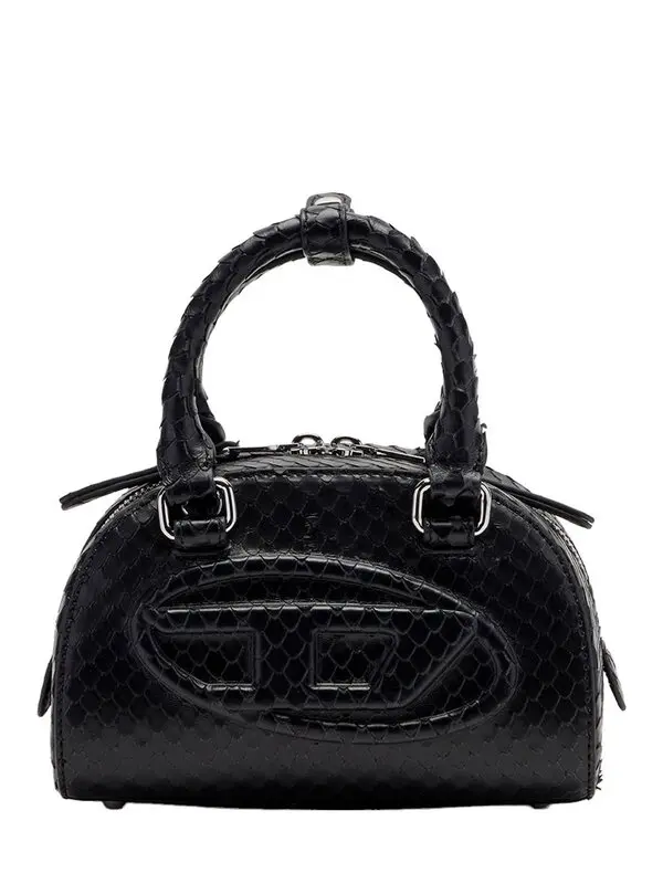 DIESEL® 1dr Dome Python Leather Crossbody Bag - Black
