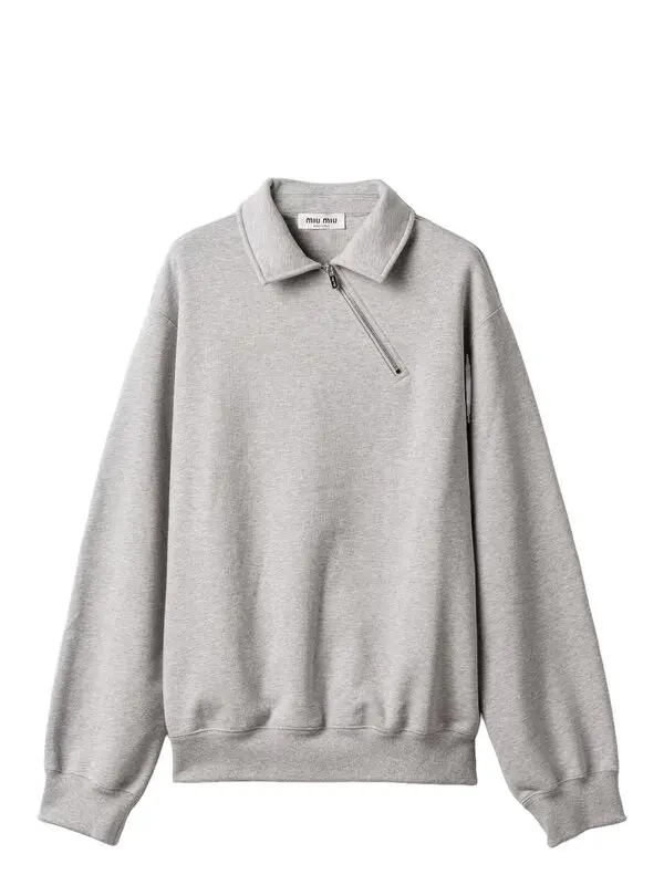 Miu Miu Cotton Zip Polo Shirt - Gray