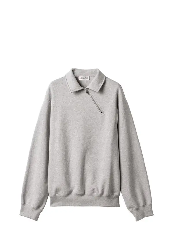 Miu Miu Cotton Zip Polo Shirt - Gray