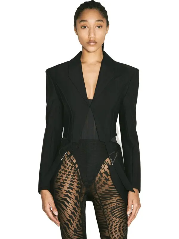 MUGLER Buckled Tailored Blazer With Side Cut-outs - Black