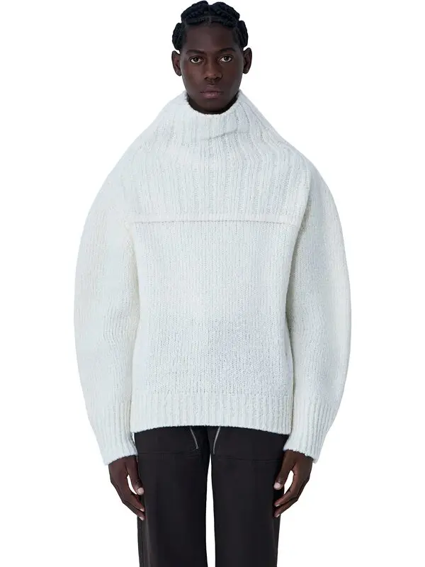 Dries Van Noten Highneck Wool Sweater With Contrast Stitching - White