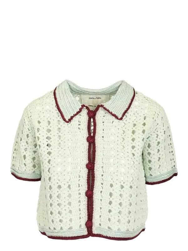 FORTE_FORTE Crocheted Polo Shirt - Blue