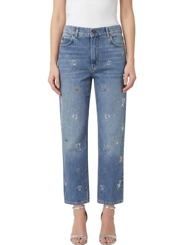 Max Mara Embellished Straight Leg Jeans - Blue