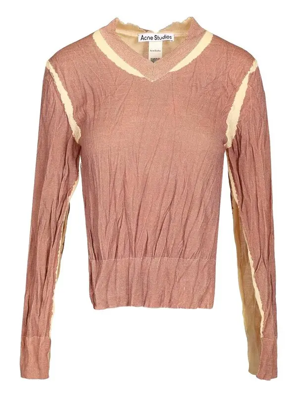 Acne Studios Long Sleeve Crumpled V-neck Sweater With Button Detail - Multicolor
