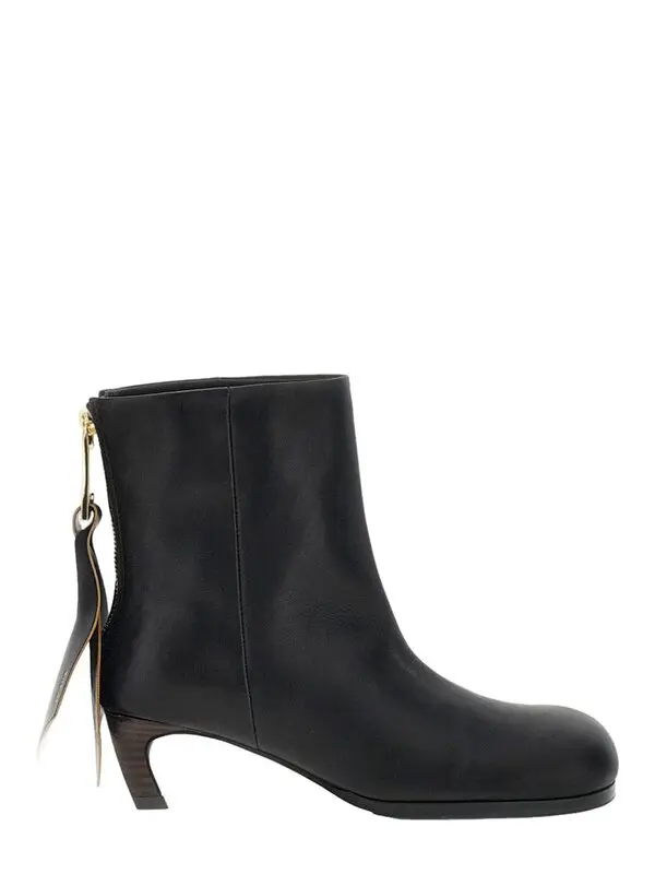 Sacai Leather Ankle Boots With Kitten Heel And Zip Detail - Multicolor