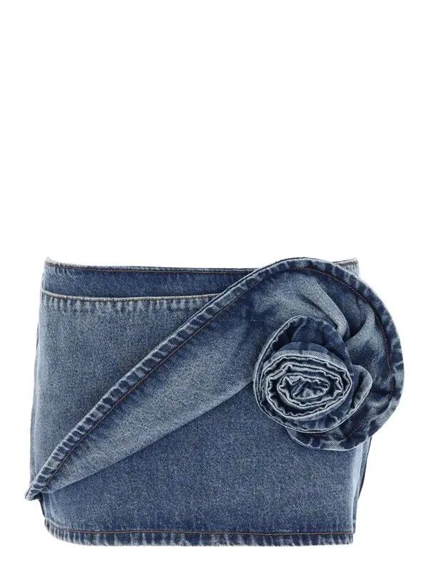 Magda Butrym Denim Mini Skirt With Rose Detail - Blue