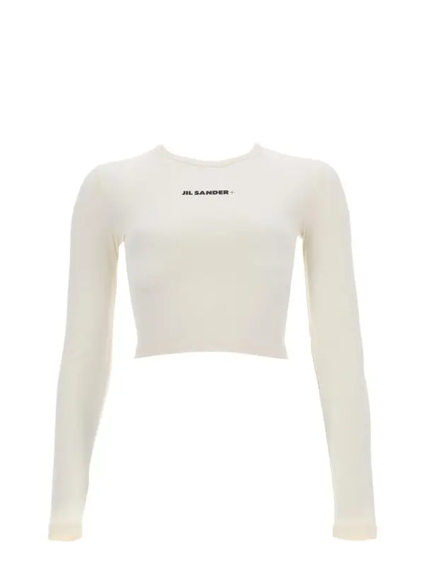 JIL SANDER Cropped Long Sleeve Top With Logo - White