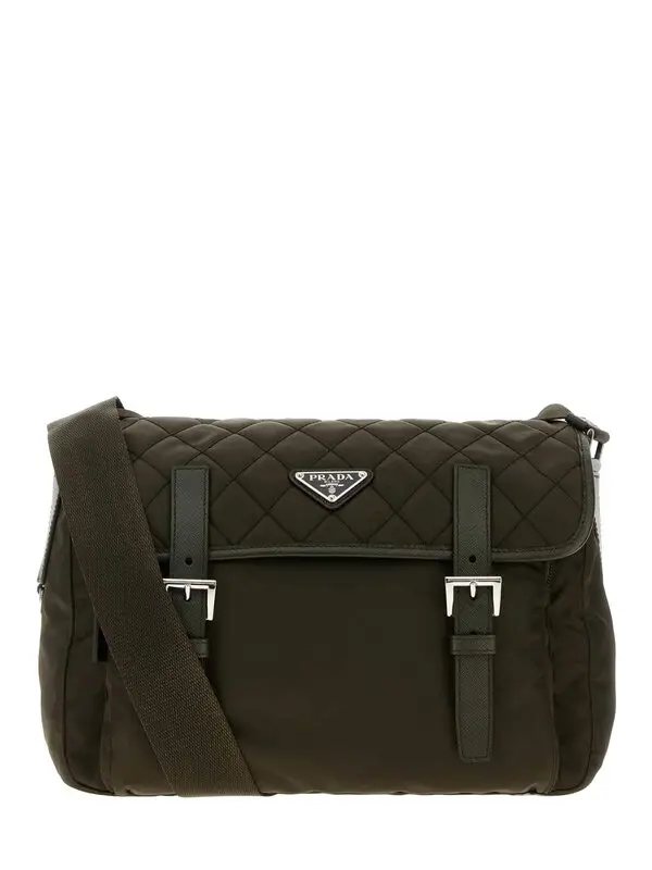 Prada Sand Canvas Shopping Bag With Golden Metal Finishing - Green