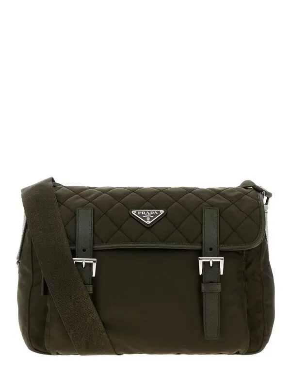 Prada Sand Canvas Shopping Bag With Golden Metal Finishing - Green
