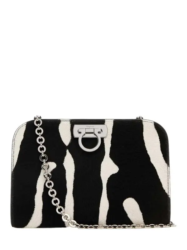 FERRAGAMO Calf Hair Clutch With Metal Chain - Multicolor