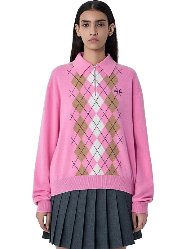 Miu Miu Wool Sweater With Logo Motif - Red